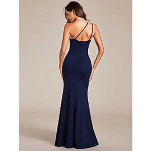 Ever-Pretty Women's Elegant Open Back Thigh High Slit Ruched Bodycon Prom Dresses Navy Blue US12