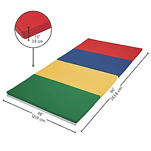 FDP SoftScape 4ft x 8ft Runway Tumbling Mat - Soft, Sturdy Foam, 3-Fold Exercise Mat; Safe Indoor Active Play, Gymnastics Practice, Training, Stretching for Kids - Assorted