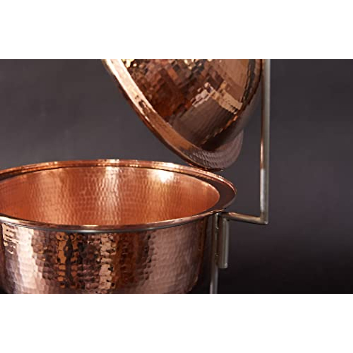 Sertodo Copper Round Byzantium Chafer, 4 quart capacity, Hand Hammered 100% Pure Copper