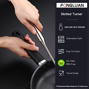 FONGLUAN Stainless-Steel Turner Spatula Set, Set of 2, Slotted Turner, Wok Spatula, Heavy Duty Metal Kitchen Utensils for Cooking