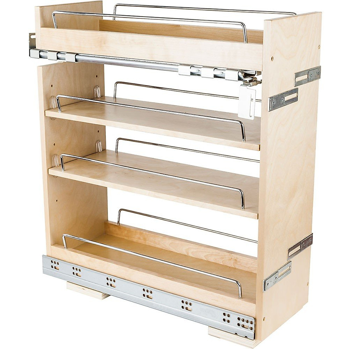 Hardware Resources BPO2-8SC 8-1/2" Base Cabinet Soft-Close Pullout Organizer with No Wiggle Technology to Eliminate Rocking, Pre-Assembled, Adjustable Shelves and Chrome Rails for 12" Base Cabinets