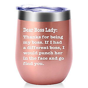 AMZUShome Thanks For Being My Boss Lady Mug.Boss Day Gifts Office Gifts.Moving Appreciation Retirement Birthday Christmas Gifts For Female Women Boss Lady Wine Tumbler(12oz Rose Gold)