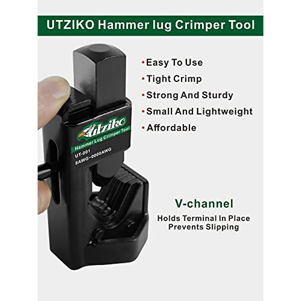 UTZIKO Hammer Lug Crimper Tool for 8 AWG - 0000 AWG Battery and Welding Cables
