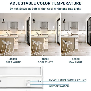 Parmida LED Technologies LED Swivel Under Cabinet Lighting, Hardwired or Plug-in Installation, 24", 14W, 3CCT Color Selectable - 3000/4000K/5000K, Rotatable Lens, Dimmable, Linkable, 120V, 840LM