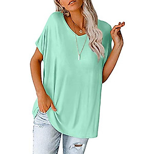 T Shirts Women Short Sleeve Casual Summer Tops Oversized Green L