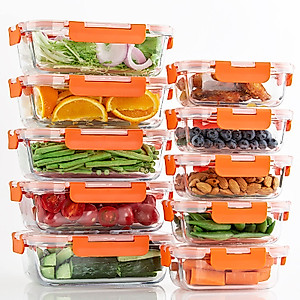UMEIED 10 Pack Glass Food Storage Containers with Lids Leakproof, Airtight Glass Meal Prep Containers For Lunch, On The Go, Leftover, Dishwasher Safe