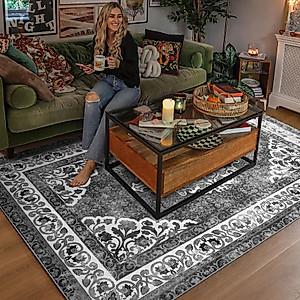 B BENRON Soft Living Room Rug 4x6,Grey,Thin Rugs for Bedroom,Floral Rug with Memory Foam, Low-pile Area Rug Home Decor