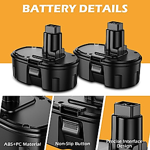 JUNWOOD 2Pack 5000Ah Ni-Mh Replacement for Dewalt 18V Battery Compatible with DC9098 DC9096 DC9099 DC970 DW9095 DW9096 DW9098 DW9099 DE9039 DE9095 DE9096 DE9098