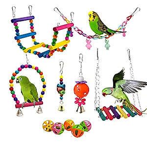 Holyfire Bird Toys 11PCS, Parakeet Toys Climbing Ladder Bird Swing Hanging Chewing Colorful Toys for Budgie, Cockatiel, Conure, Cockatoo, Love Birds, Finches, Mynah