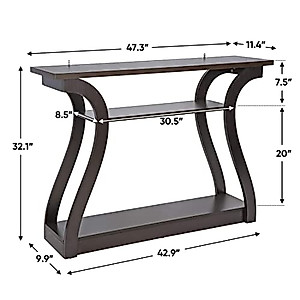SUPER DEAL 3 Tier Console Table Narrow Sofa Table Decorative Side Table Accent Modern Furniture for Entryway Hallway Living Room, Espresso, 47 inch L