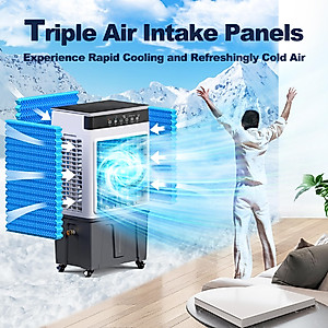 Swamp Cooler, 3800 CFM 3-in-1 Evaporative Air Cooler with 7.6 Gal Water Tank, 120° Oscillation, 3 Speeds 3 Modes, 12 H Timer, Remote, 4 Ice Packs, Portable Air Conditioner for Indoor＆Outdoor