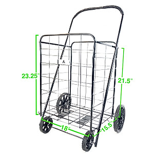 ATH Large Deluxe Rolling Utility / Shopping Cart - Stowable Folding Heavy Duty Cart with Rubber Wheels For Haul Laundry, Groceries, Toys, Sports Equipment, Black