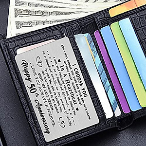 50th Year Anniversary Card Gifts for Him Husband, Happy, 50 Wedding Anniversary Cards Gift for Men, Engraved Metal Wallet Insert