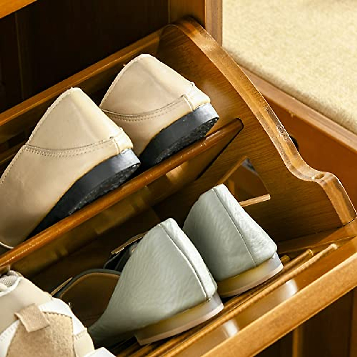 HOMCOM 3-Drawer Shoe Cabinet, Bamboo Shoe Storage Cabinet with Flip Shutter Doors for 12 Pairs of Shoes, Entryway, Hallway, Living Room, Bedroom