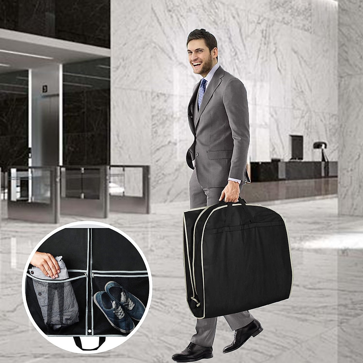 AIDBUCKS Garment Bag (43" * 24" * 4") with Pocket and Handles 1 Piece Large Garment Covers Breathable Clothes Protector Suit Long-Term Storage Of Jacket Coat Dresses, Black