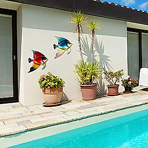 FANWNKI Set of 3 Metal Fish Wall Decor Art Outdoor Indoor Sculpture Hanging for Pool Home Porch Fence Garden