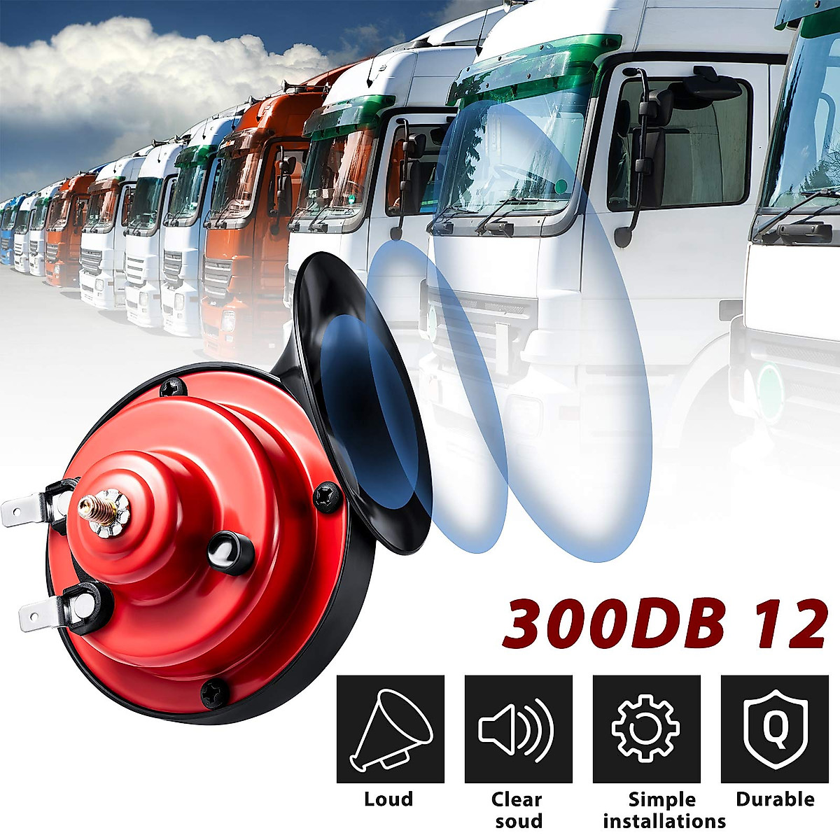 4 Pcs 300DB Loud Train Horn for Truck Electric Snail Horns 12V High and Low Horns Waterproof Auto Horn Loud Air Electric Snail Single Horns with Brackets and Screws for Car Motorcycle(Red)