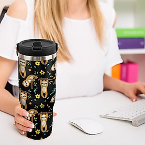 ysnifeiw 30oz Sloth Tumbler with Handle and Straw, Stainless Steel Insulated Sloth Cup with Top Handle and Lid, Sloth Coofee Mug Gifts for Women Men