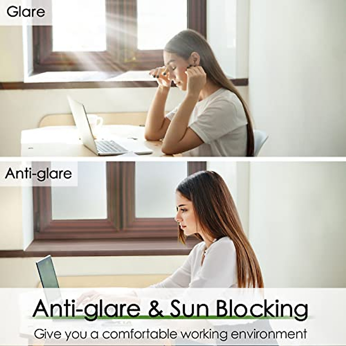 Homein Privacy Window Film, Frosted Glass Window Film for Bathroom, Non-Adhesive Static Cling Window Film Sun Blocking Reusable Decorative Door Covering for Home Office, 17.5" x 78.7"