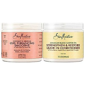Shea Moisture Coconut and Hibiscus Curl Enhancing Smoothie Bundled with Shea Moisture Jamaican Black Castor Oil Strengthen, Grow & Restore Leave-In Conditioner, Family Size (2 Pack - 15 Oz Ea)