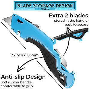 TIFICAL Box Cutter - Utility Knife Quick Change Blade - Box Cutter Retractable with 10 SK5 Blades - 3 Position Retractable Knife - Blade Storage Design - Box Cutters Retractable Heavy Duty