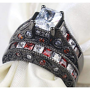 Two Rings His Hers Wedding Ring Sets Couples Rings Women's Black Gold Filled White CZ Wedding Engagement Ring Bridal Sets & Men's Stainless Steel Wedding Band