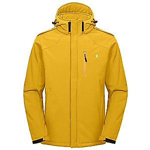Little Donkey Andy Men's Warm Winter Softshell Jacket Windproof Mountain Ski Snow Coat with Removable Hood Yellow L