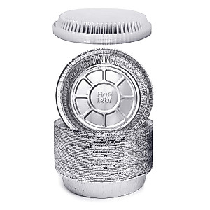 (45 Pack) Premium 9-Inch Round Foil Pans with Plastic Dome LIDS l Heavy Duty l Disposable Aluminum Tin for Roasting, Baking, Cake or Cooking