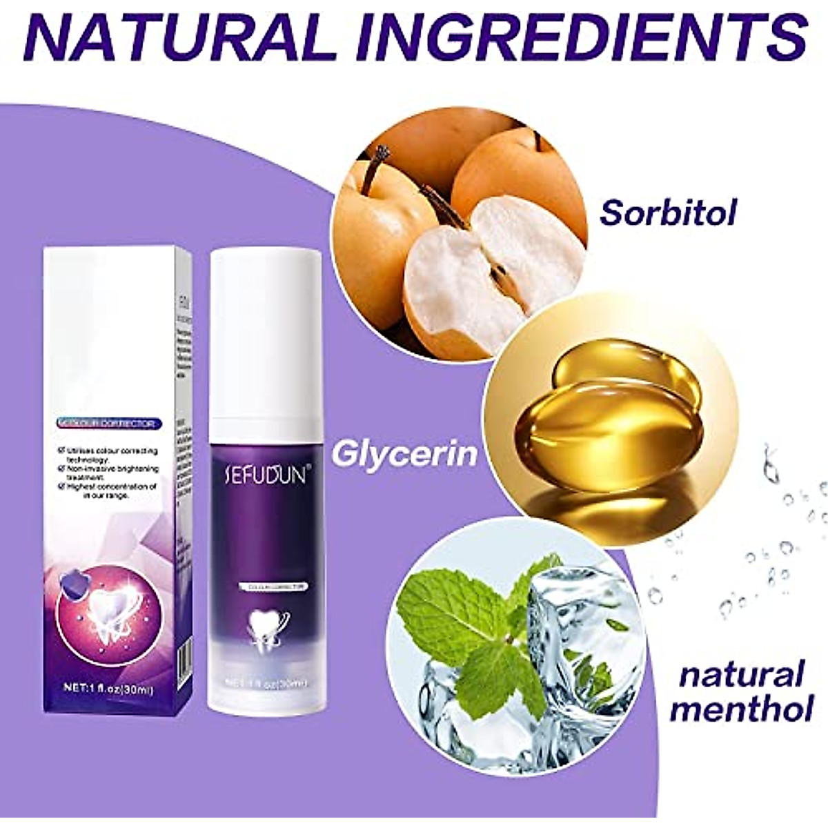 Whitening Toothpaste,Purple Corrector Toothpaste for Teeth Whitening,Non-invasive Brightening Tooth Treatment, Purple Water-Soluble Dye to Correct Yellow Teeth