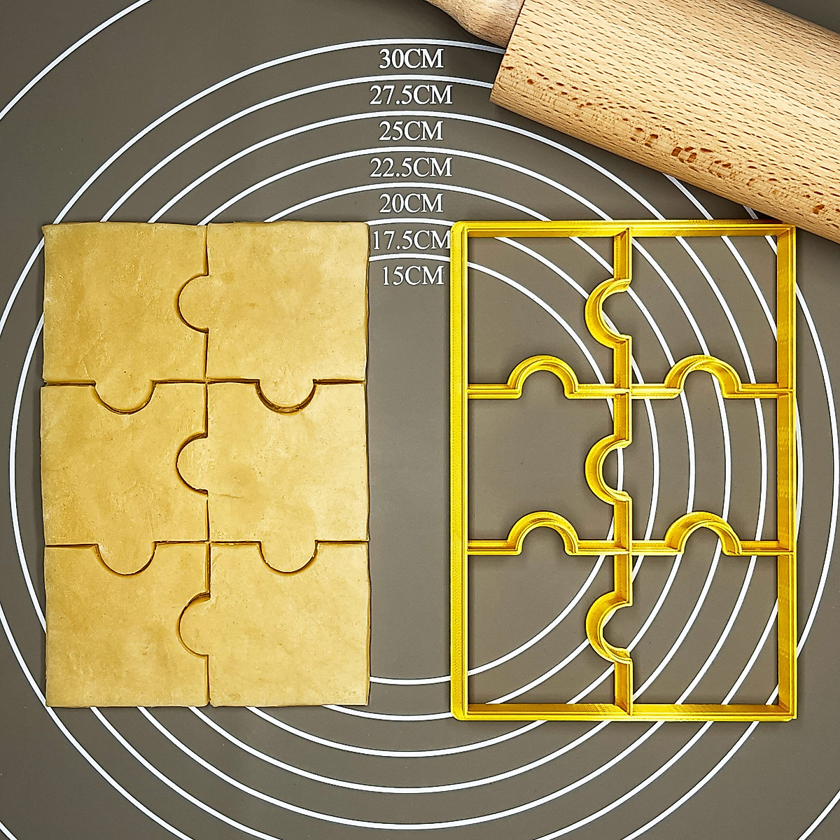 Large Rectangle Puzzle Cookie Cutter for Dough, 6 Pcs Multicutter 6.375" by 4.25" with 2.125-Inch Square Pieces (Puzzle)
