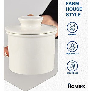 HOME-X Butter Crock, Stoneware Butter Container, Bell-Shaped Butter Keeper for Easily Spreadable Butter, 3 ¾" D x 3 ¾" H, White