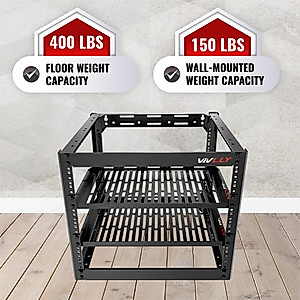 Vivlly Open Frame 10U Rack for Networking, Servers, Audio, and Video Equipment, Heavy Duty 1U Vented Shelves, Wall Mounted Hardware or Floor Standing Support