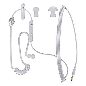 Hakeeta Single Earbud, Ear-Hook Earphone, Wired Earpiece, with Microphone, 1.2M, Spiral air Transparent Tube, in Ear, Lightweight, Monaural, Comfortable, 3.5mm, for Security Sport Hotels