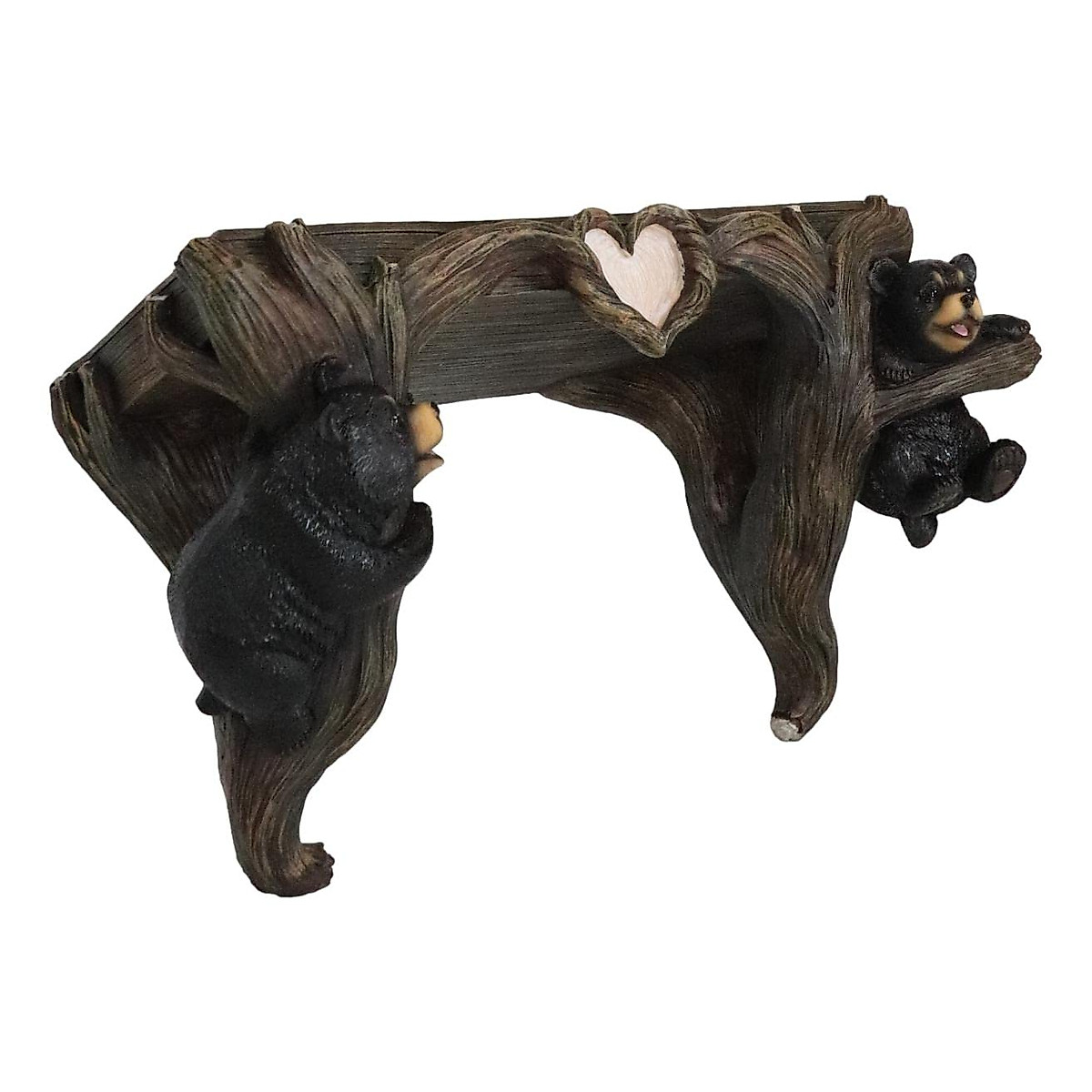 Ebros Whimsical Climbing Black Bears by Tree Branches with Heart Shaped Center Arch Wall Hanging Floating Shelf 13.5" Wide Rustic Bear Family Decorative Cabin Lodge Country Mountain Western Homes