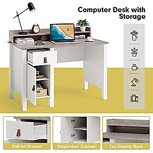 MJWDP Computer Desk Home Office Writing Workstation with Drawers and Kitchen Cabinets White
