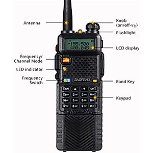 BAOFENG UV-5R Two-Way Radio Walkie Talkies, Dual Band, 128 Channels with 3800mah and Earpiece-Black