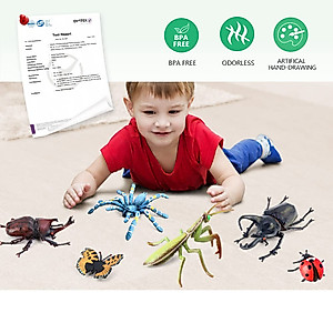 Volnau Bug Toys Figurines 12PCS Insect Animal Figures for Kids Toddlers Decorations Educational Bee Beetle Mantis Spider Ladybug Butterfly Plastic Model