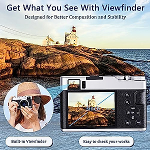 4K Digital Camera with Viewfinder & Flash, Autofocus 48MP Cameras for Photography Vlogging Camera for Adults Teens Compact Travel Camera with Classic Dial, Time Lapse, Selfie, 16X Zoom, 32GB SD Card