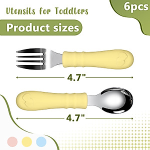 HAKSEN Toddler Utensils, Baby Forks and Spoons Set, 3 Forks and 3 Spoons, Perfect Length for Baby Spoons Self Feeding, Stainless Steel Cutlery with Silicone Handle