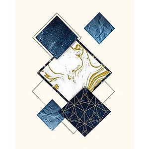 Modern Geometric Abstract Navy Blue Gold Wall Art Decor Prints, 4 (8x10) Unframed Photos, Artwork Gifts Under 20 for Home Bar Room Bathroom Office Design Studio Idea Lounge Student Teacher Friend