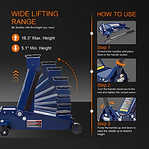 TCE ATZ830023U Torin Hydraulic Heavy Duty Steel Service/Floor Jack with Dual Piston Quick Lift Pump, 3 Ton (6,000 lb) Capacity, Blue