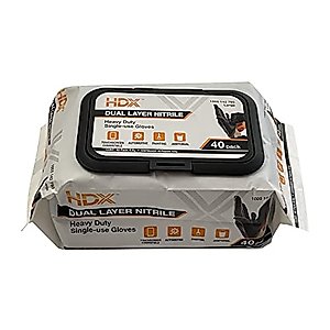 HDX Black Dual Layer 6ml Heavy Duty Disposable Nitrile Gloves 40 pack