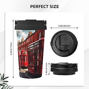 WANGXUEE Red London Street Print 500ml Stainless Steel Travel Tumbler Double Wall Vacuum Insulated Coffee Mug