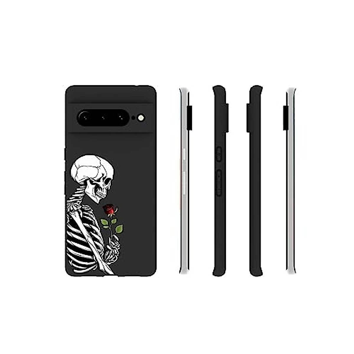 Compatible with Google Pixel 7 Pro Skull Case, Death Skull Skeleton Hold a Rose Pattern for Google Case Men Women, Soft Silicone Shockproof Case for Google