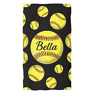 CUXWEOT Custom Personalized Hand Towels with Name Sport Softball Soft Microfiber Bath Towel Multipurpose for Bathroom Kitchen Hotel Gym Spa (16 X 28 inches)
