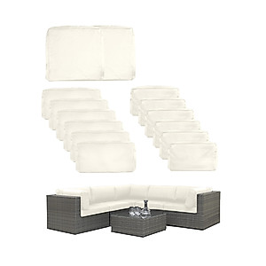 OmniBuy 14 Piece Outdoor Patio Cushion Covers Replacement (2 Seat Covers, 6 Back Covers, and 6 Side Covers) Outdoor Cushion Slipcovers with Zipper for Outdoor Furniture (Beige)