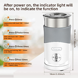 Milk Frother,4-in-1 milk frother steamer,12oz Instant Milk Frother,Milk Warmer for Coffee,Cold Foam Maker,Electric Frother for Milk,Auto Shut-Off,Silent Operation for Latte,Cappuccino,White