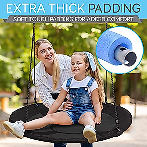 SereneLife Saucer Swing with Hang Kit, Outdoor Tree Swing with Swivel Spinner for Kids (Black)