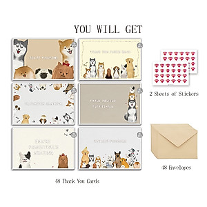 48 Dog Thank You Card Set, Dog Pun Note Cards Pack with Envelopes, Puppy Greeting Notecards Bulk, Cute Boxed Assortment Quip Cards for Gratitude, Recognition, Appreciation, 4 x 6 in