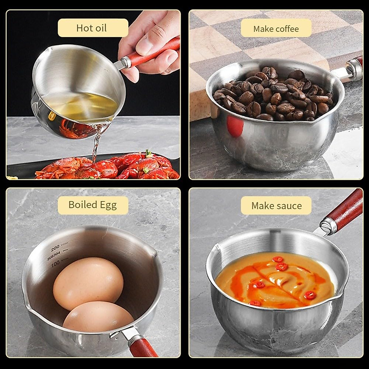 Small Milk Pan, Butter Melting Pot, Stainless Steel Portable Milk Pot With Grip Handle, Butter Warmer Small Cooking Pot For Sauce, Gravies, Pasta(300ml)